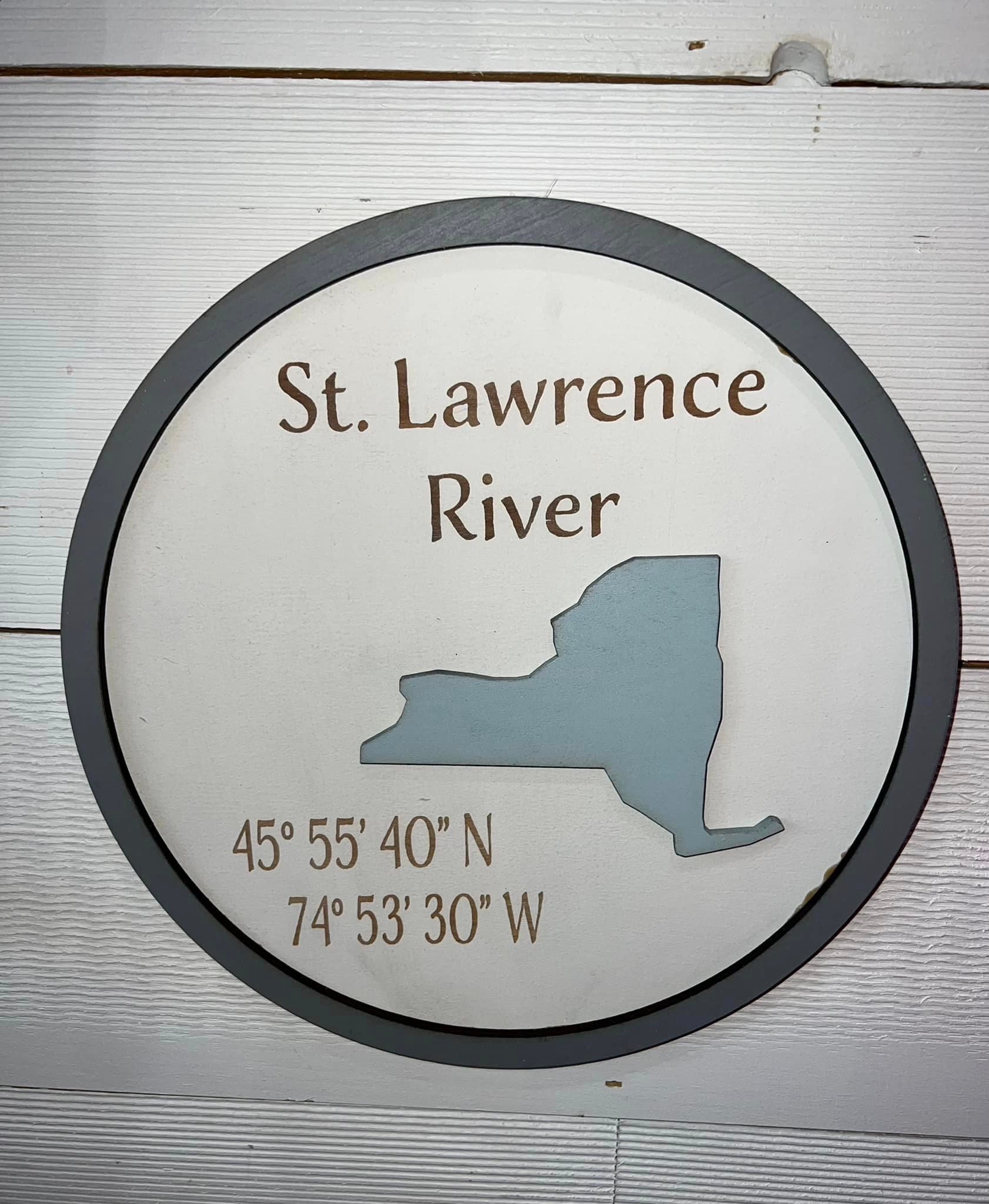 Pine Designs - 11" Round St. Lawrence River & Coordinates Sign ...