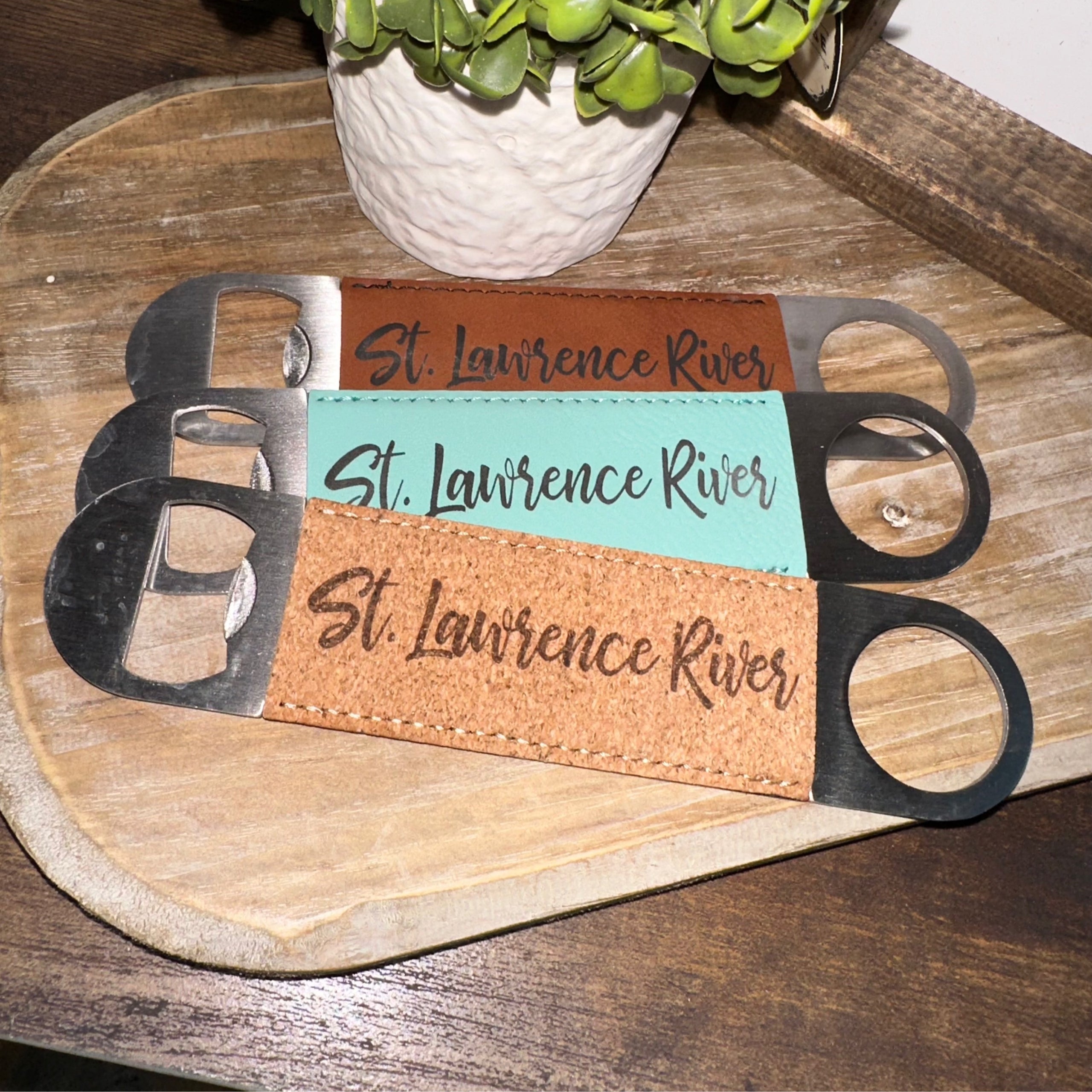 Leather Custom Engraved St. Lawrence River Bar Blade Bottle Opener ...