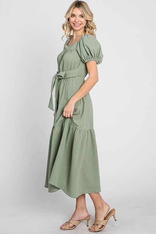 Double Gauze Sage Tiered Maxi Dress | Simplicity by Shelyn - The Unique ...