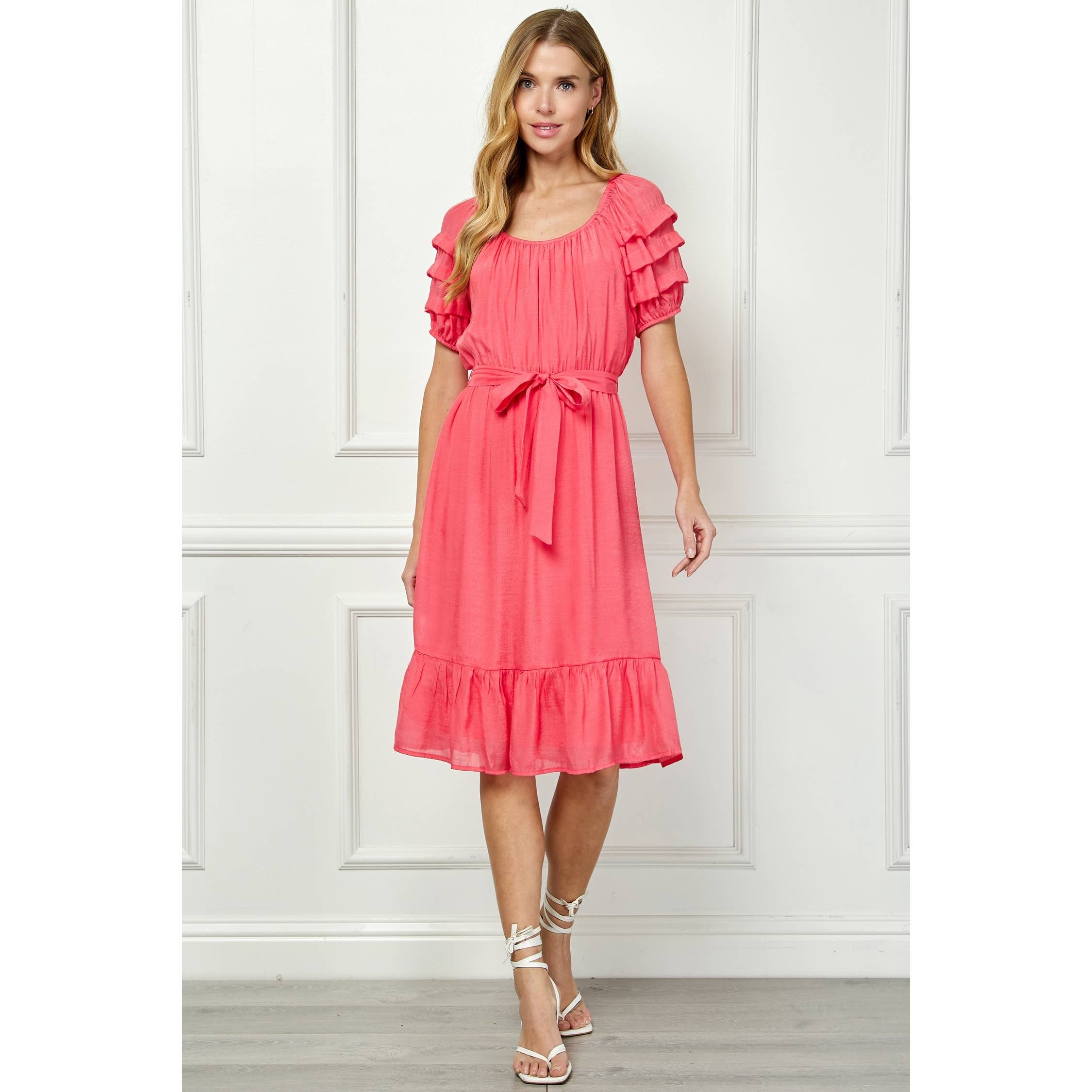 Papaya Gauze Flange Sleeve Detail Midi Dress | Simplicity by Shelyn ...